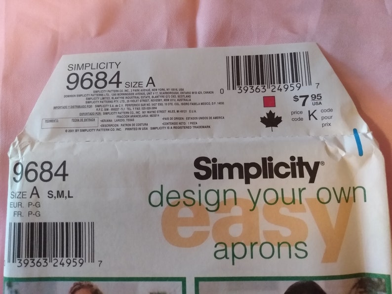 Design Your Own Aprons. Full or Half Apron Pattern. Simplicity 9684 ...