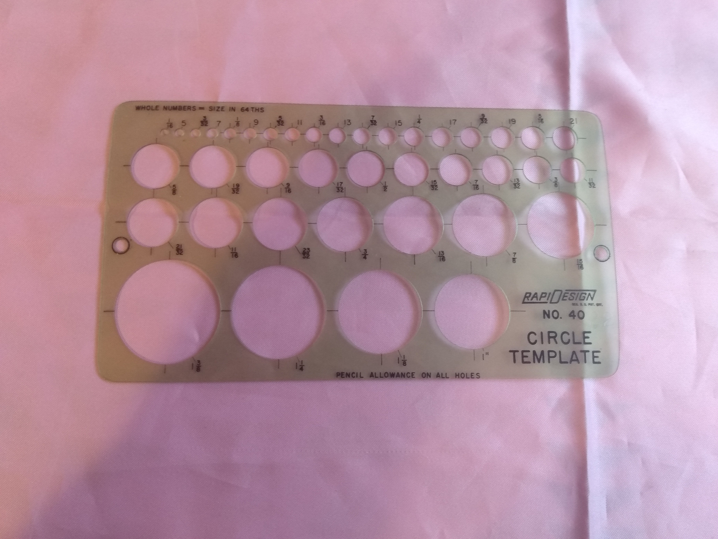 Rapidesign No 40 Circle Template. Whole Numbers Size in 64ths. Pencil ...