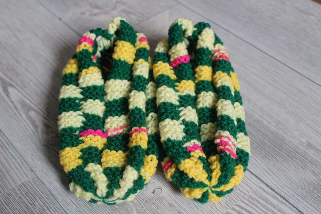 Hand Knit Checkerboard Slippers: Super Warm & Cozy, Size 9, Ready to ...