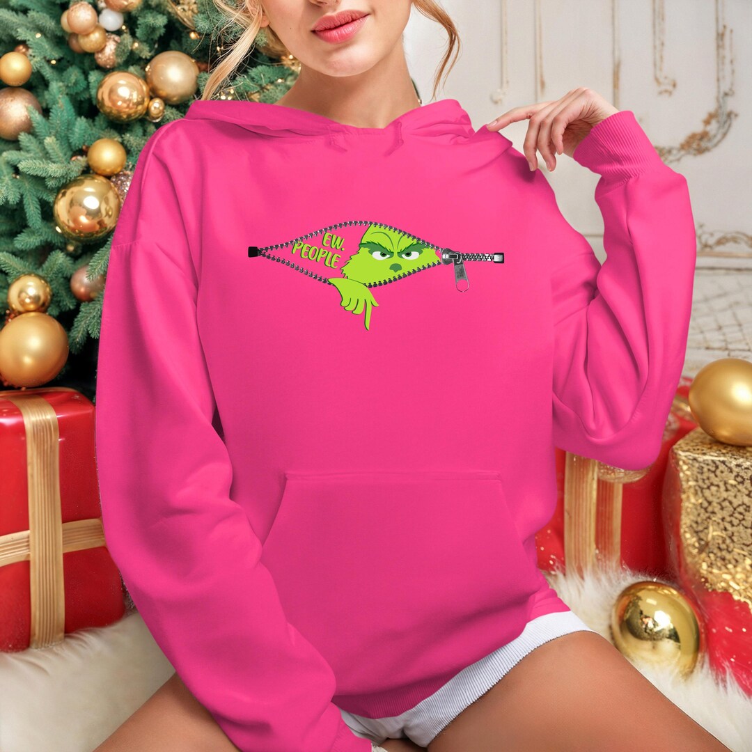 Grinch Peeking Through a Zipper Sweatshirt eww, People Grinch Hoodie ...