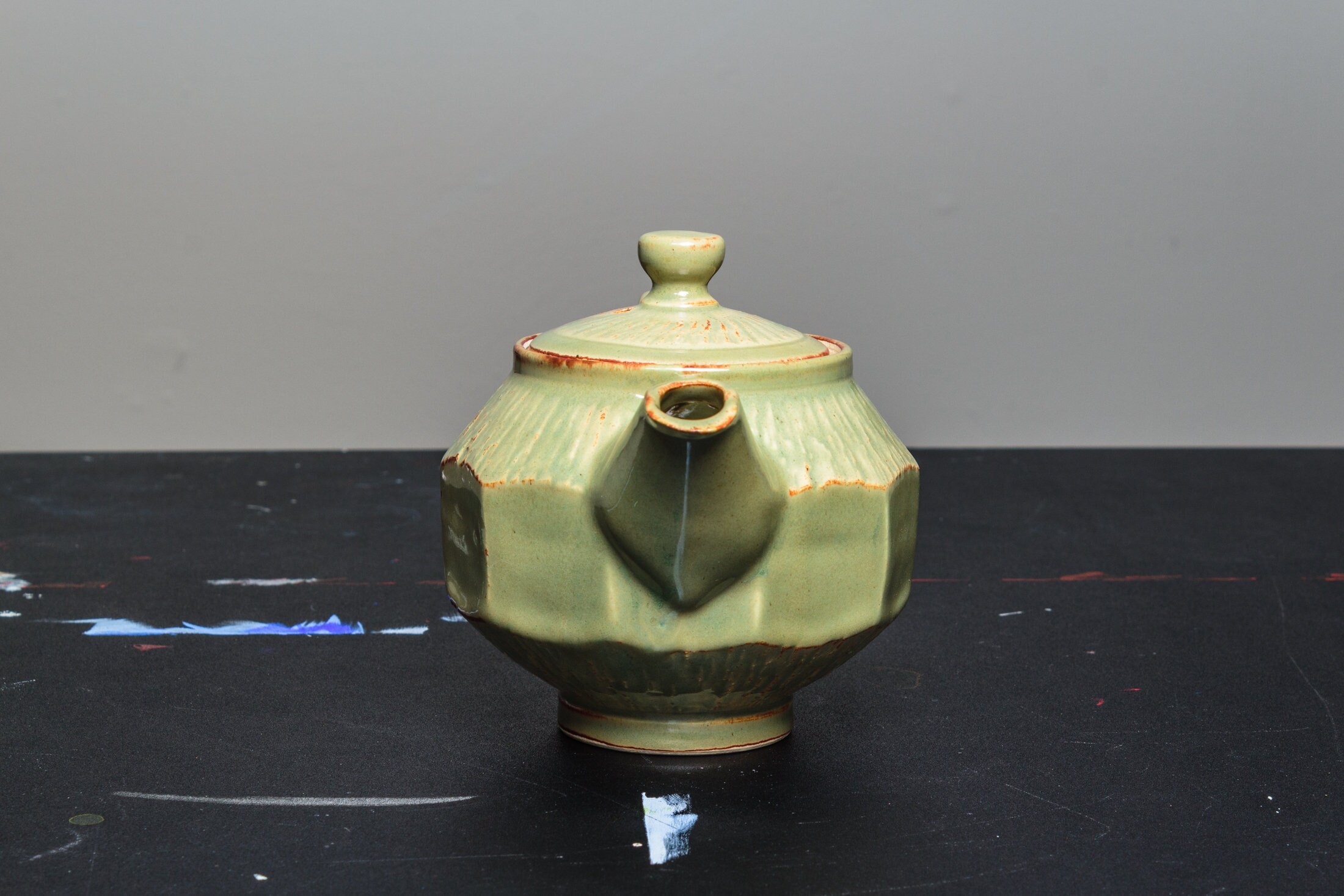Handmade Ceramic Teapot - Faceted Angled, Green Chattered Teapot ...