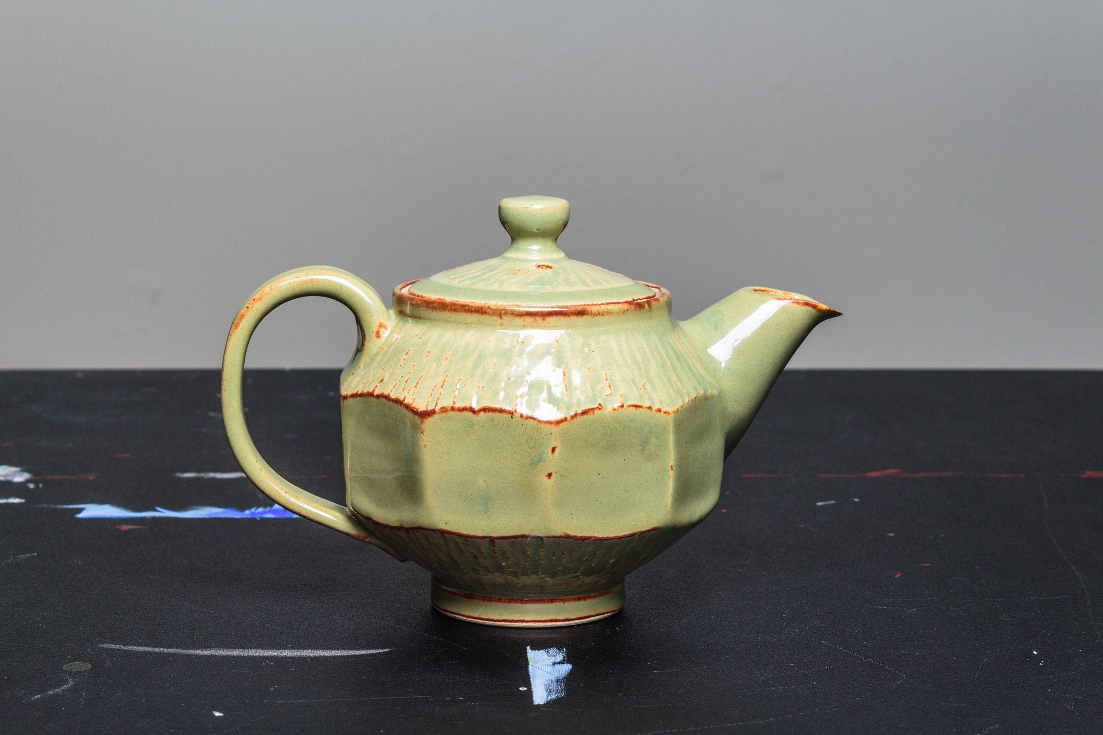 Handmade Ceramic Teapot Faceted Angled, Green Chattered Teapot ...