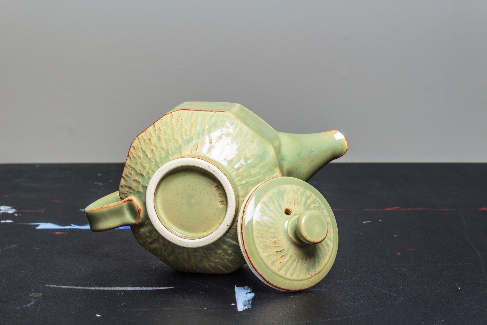 Handmade Ceramic Teapot - Faceted Angled, Green Chattered Teapot ...