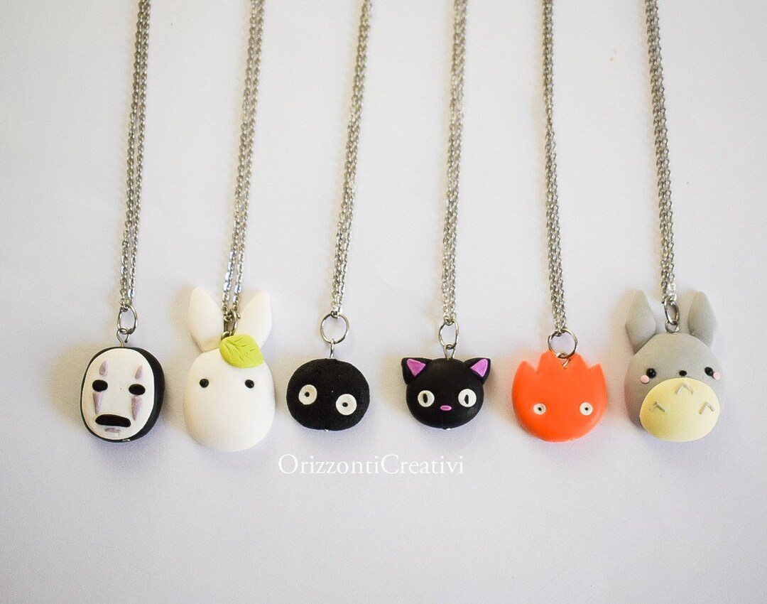 Totoro Clay Necklace, Jiji Necklace, Studio Ghibli Necklace, Calcifer ...