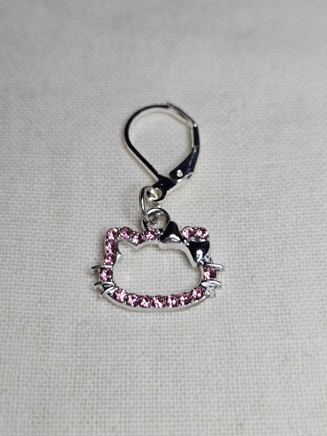 Silver Color Pink Crystal Cat With Bow Progress Keeper, Stitch Marker ...