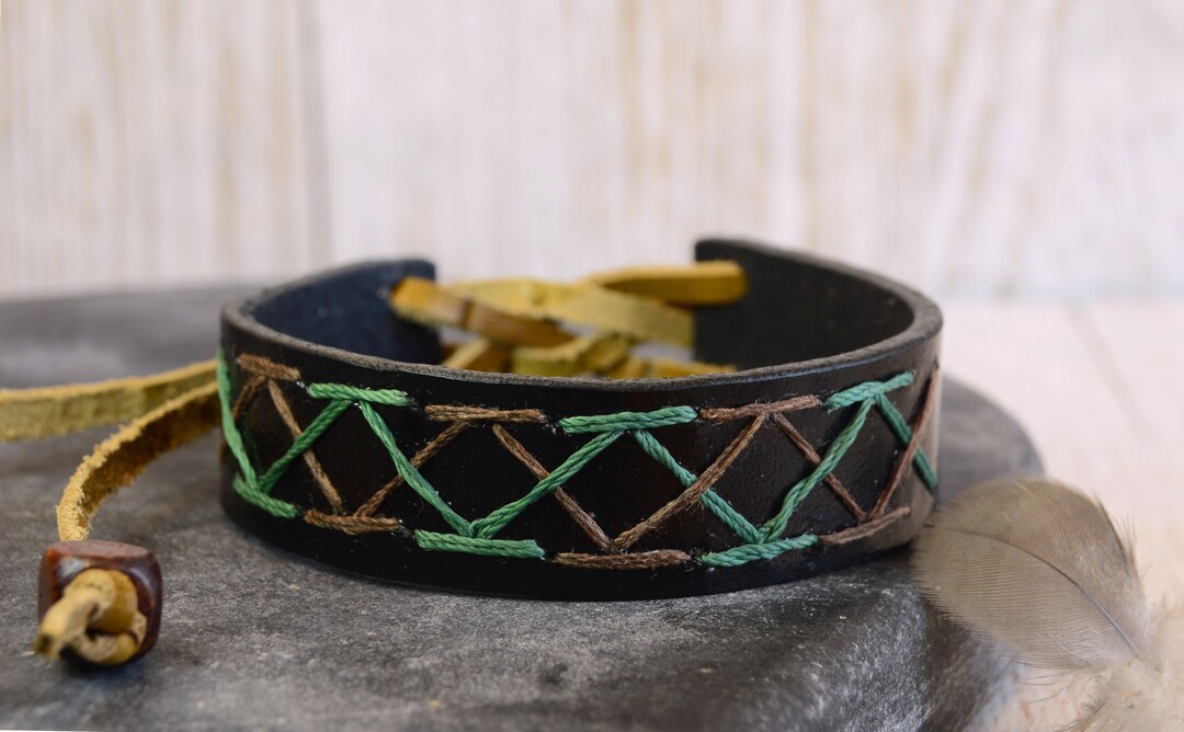 Leather Hand Embroidered Cuff Bracelet - Etsy