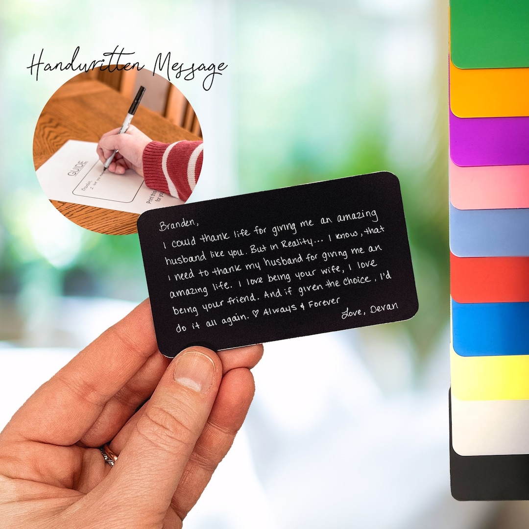 Personalized Metal Wallet Insert Card - Handwritten Wallet Card ...