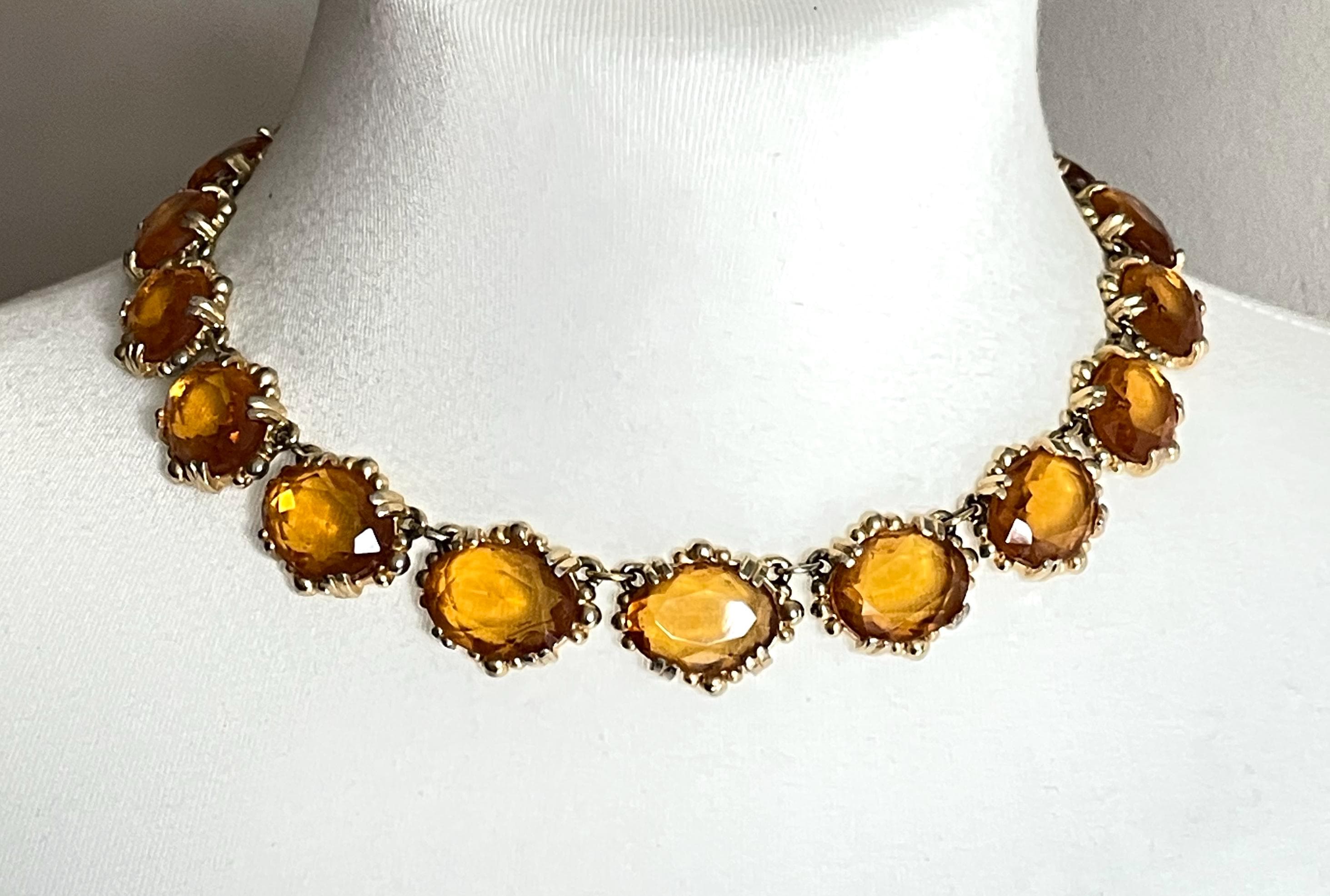Vintage Sphinx Orange Citrine / Topaz Glass Riviere Necklace and ...