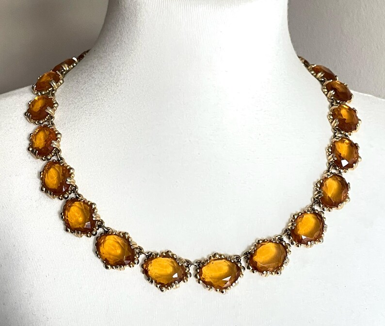 Vintage Sphinx Orange Citrine / Topaz Glass Riviere Necklace and ...