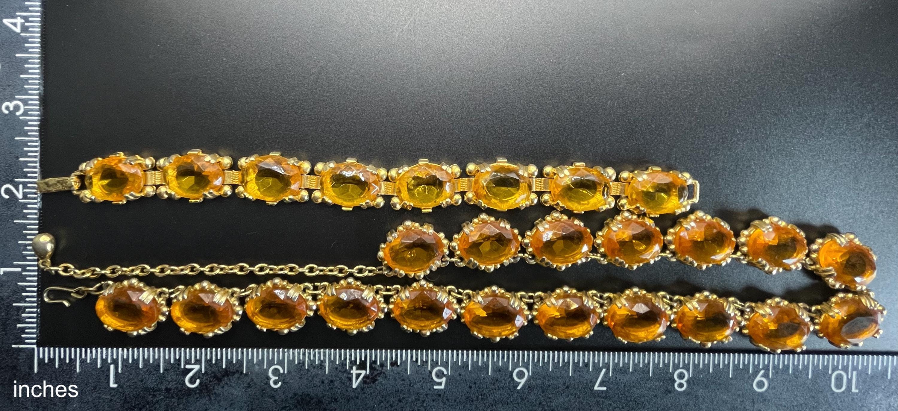 Vintage Sphinx Orange Citrine / Topaz Glass Riviere Necklace and ...