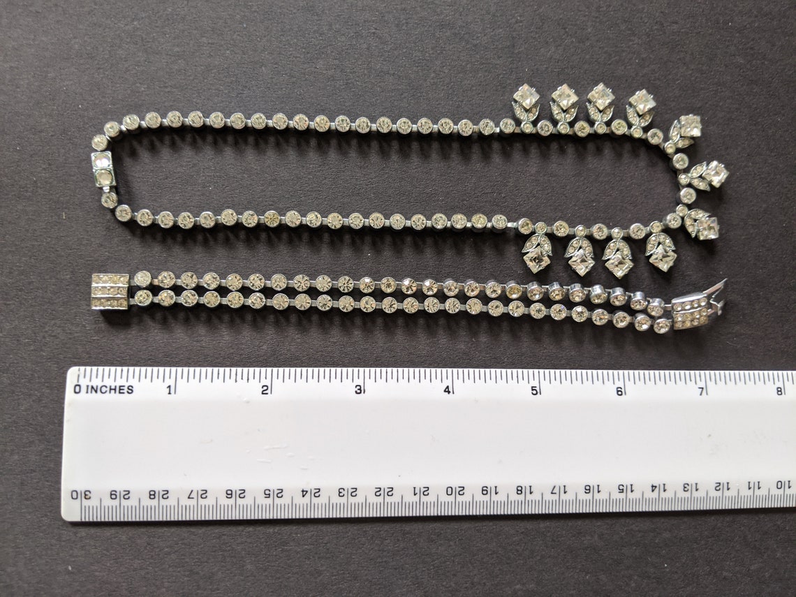 Vintage Art Deco Paste and Silver Tone Beautiful Necklace and - Etsy