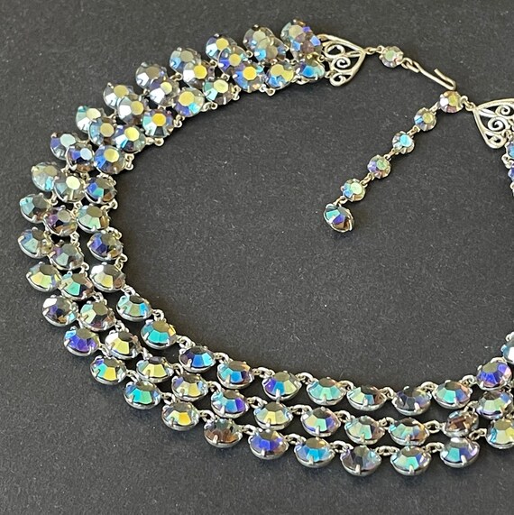 Vintage Art Deco Stil ungewohnliche Rauchquarz Farbe aurora borealis osterreichische Kristall Riviere Halskette dreireihige Kette Lunette Etsy