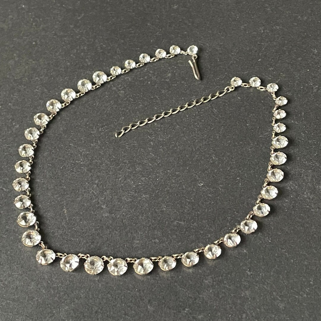 Vintage Sterling Silver Gold Vermeil Art Deco Diamond Clear Crystal ...