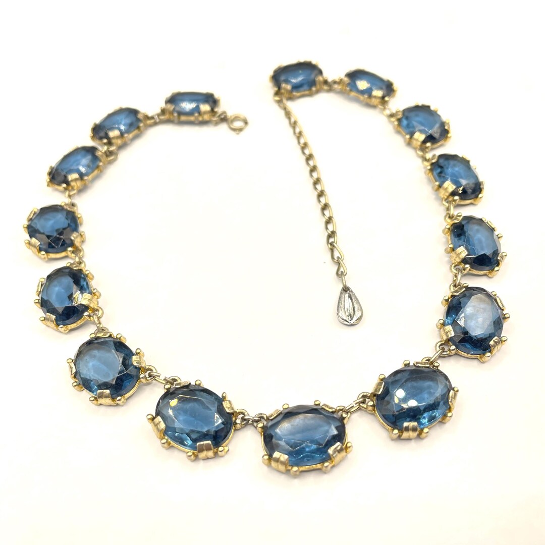 Vintage Beautiful Sapphire Blue Crystal Rhinestone Riviere Necklace by ...