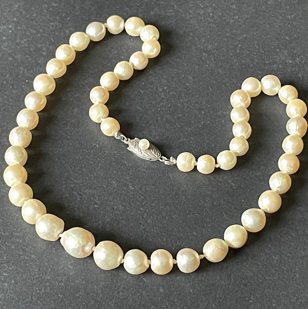 Antique Real Cultured Pearl Necklace, Large and Graduated in Size, Hand ...