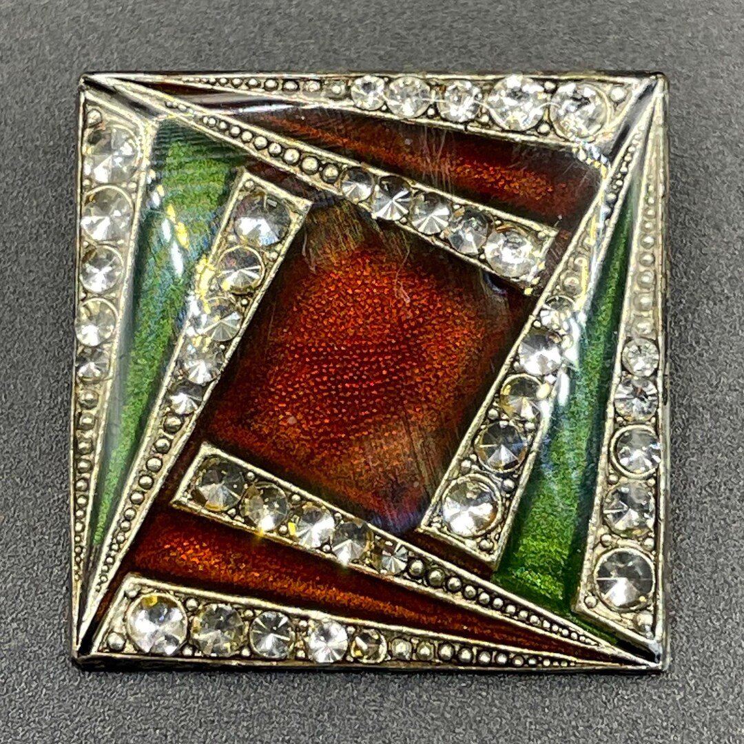 Vintage Pierre Bex Art Deco Green and Deep Red / Burgundy Enamel and ...