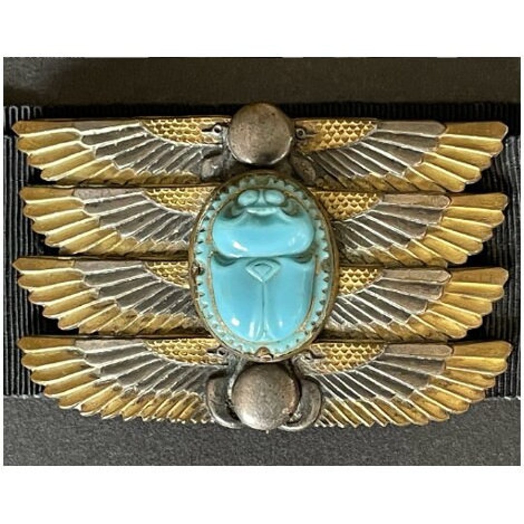Vintage Huge Egyptian Revival Winged Scarab Belt Buckle by French ...