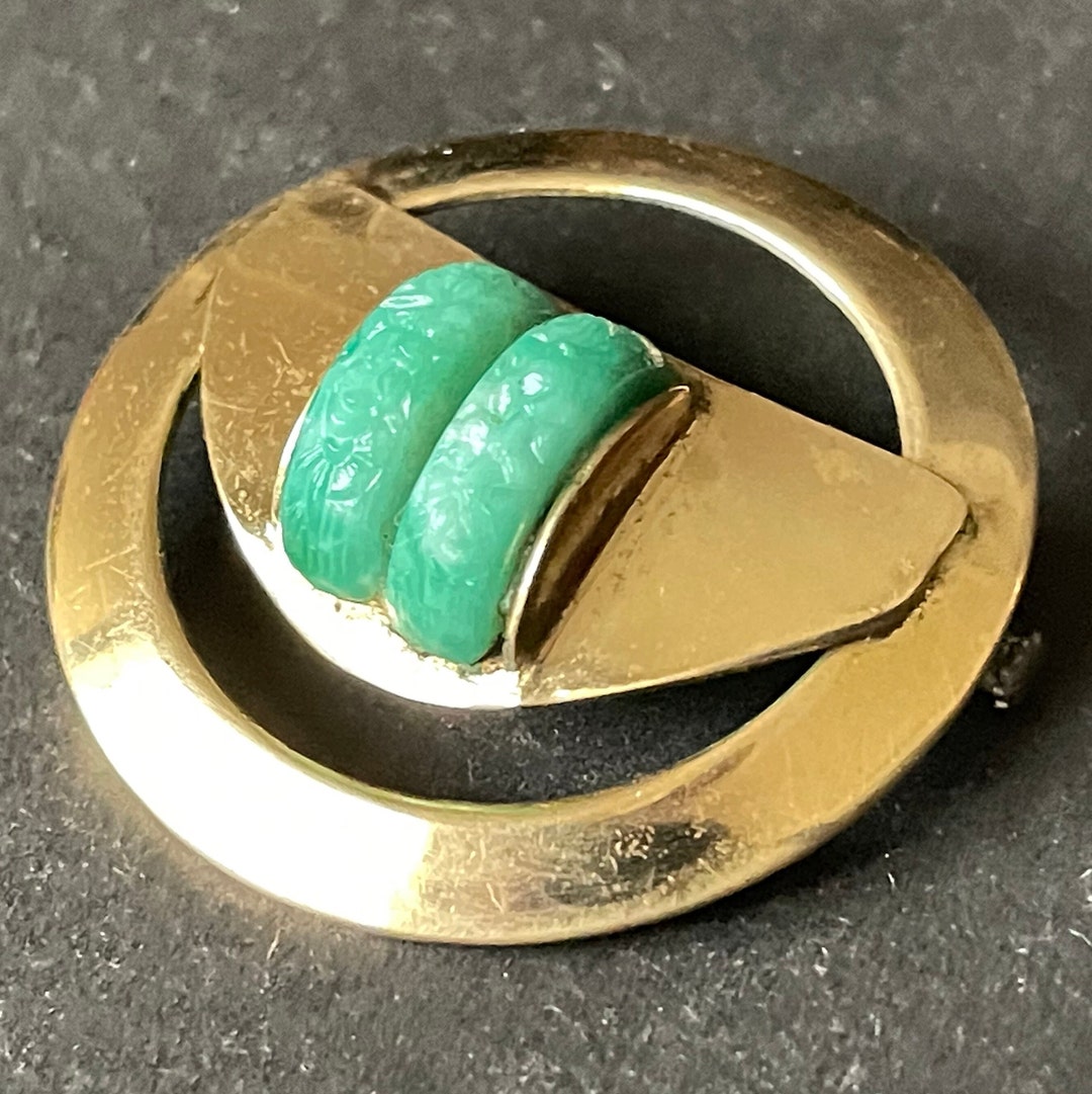 Vintage Art Deco Machine Age Geometric Gold Tone Brooch With Moulded ...