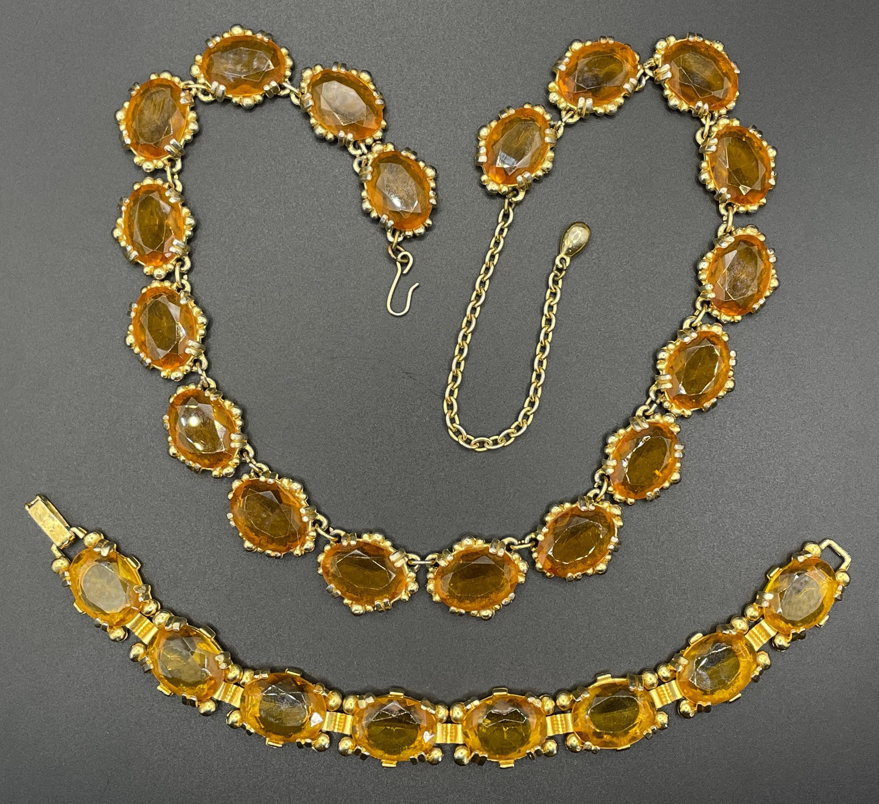 Vintage Sphinx Orange Citrine / Topaz Glass Riviere Necklace and ...