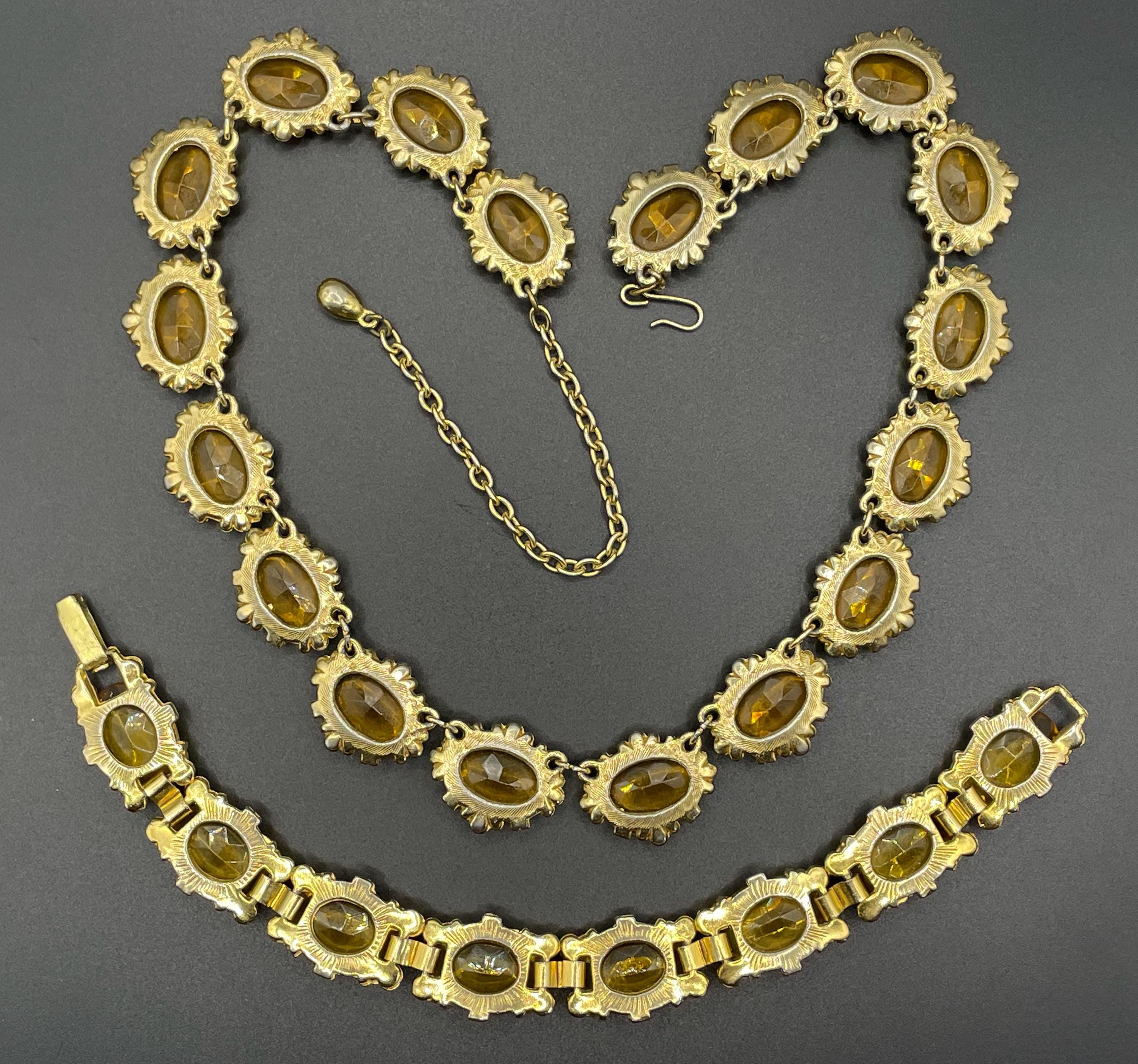 Vintage Sphinx Orange Citrine / Topaz Glass Riviere Necklace and ...