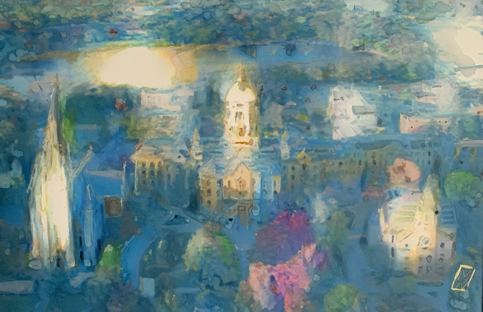 PRINT Aerial University of Notre Dame Impressionist Painting - Etsy