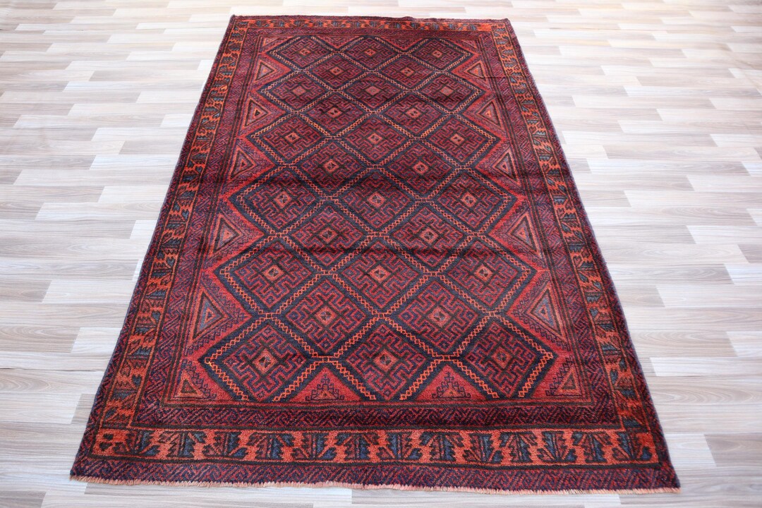 Vintage Afghan Rug, Terracotta Turkmen Maldari, Handmade Wool Carpet ...
