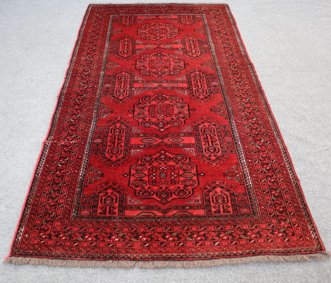 1940s, 6.4x3.4 , Red Turkmen Saruq Rug, Natural Dyes Rug, Handmade Wool ...