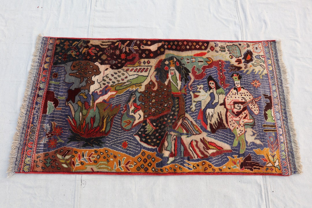 2.6x4.4 Ft. Nomadic Pictorial Rug, Armenian Natural Dyes Rug, Istalif ...