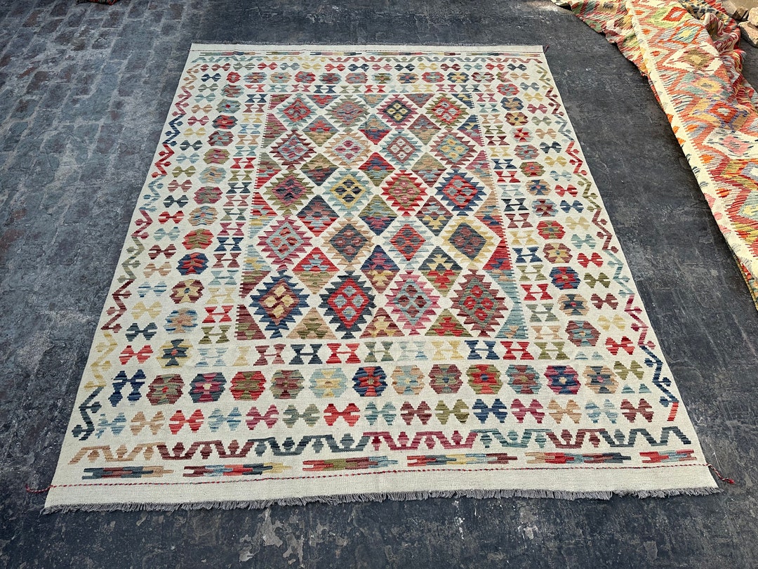 8.1x10.1 Ft. Authentic Turkmen Kilim. Chubrang Area Kilim 100% Wool ...