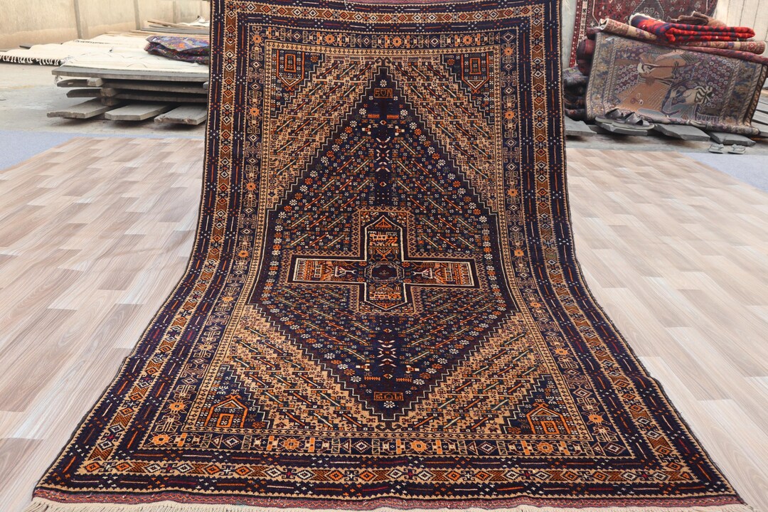 Vintage Afghan Balochi Area Rug 6.6x4 Ft Turkish Tribal Rug Heriz ...