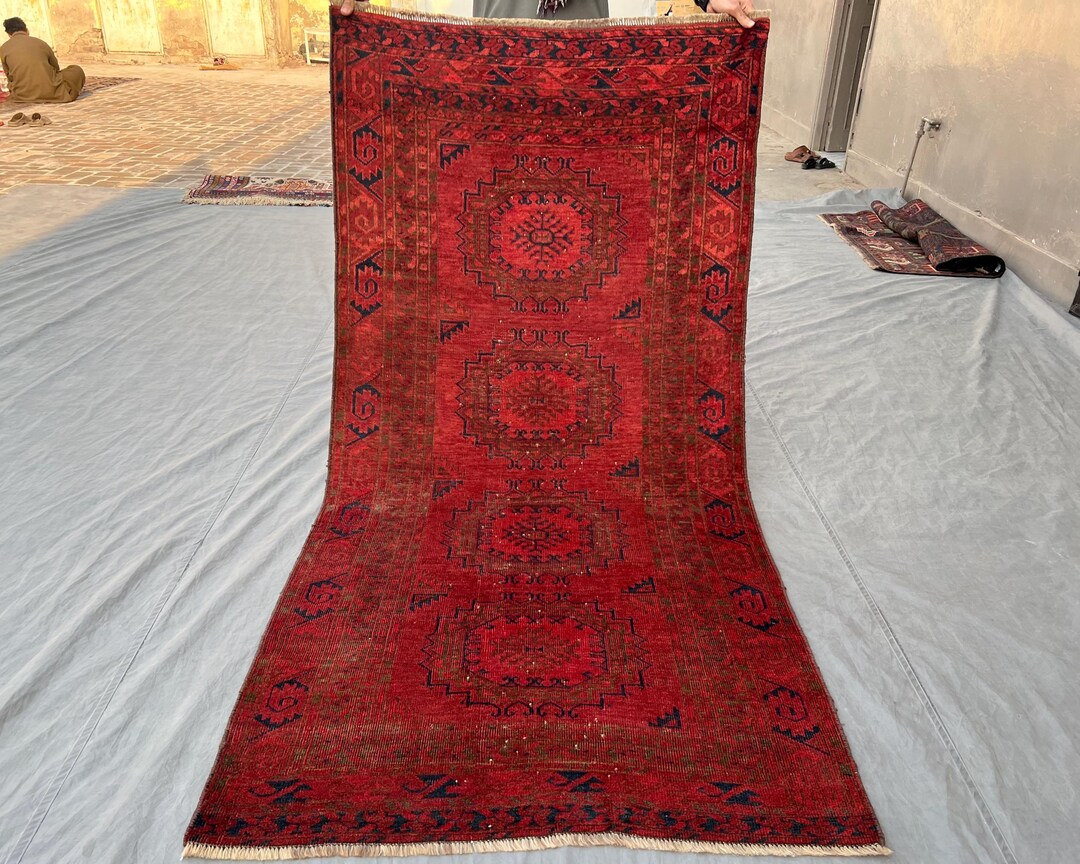 1940s Red Turkmen Runner Rug, Distressed Afghan Wool Hallway Decor - Etsy