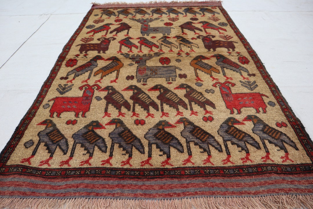 3.4x5 Ft. Collection Pictorial Rug, Authentic Afghan Natural Dyes Wool ...