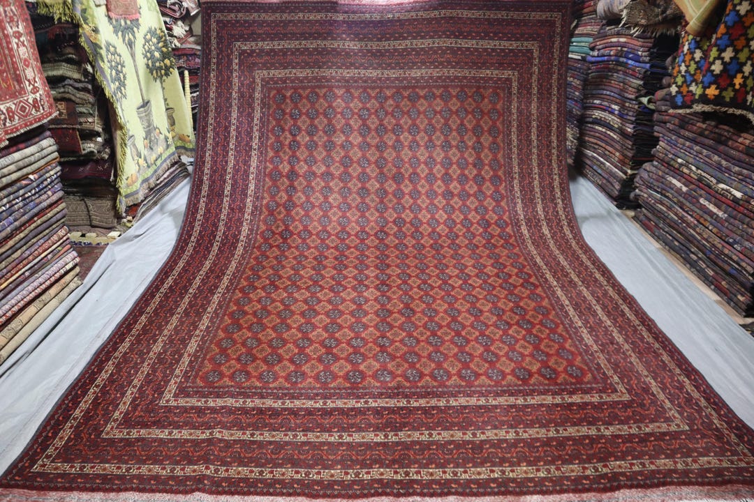 Rare Turkmen Wool Rug, 11'9x8, Vintage Gul Pattern, Handmade Afghan ...