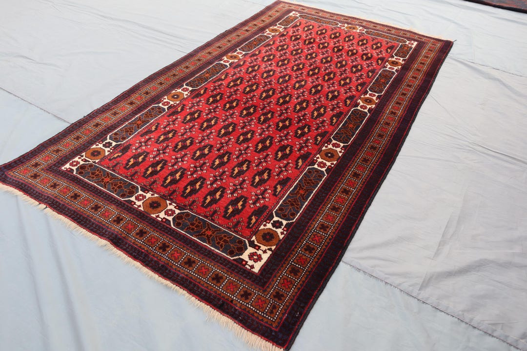 1940s Red Antique Rug 6.4x3.5 Ft, Tribal Vintage Balochi Rug, Afghan ...