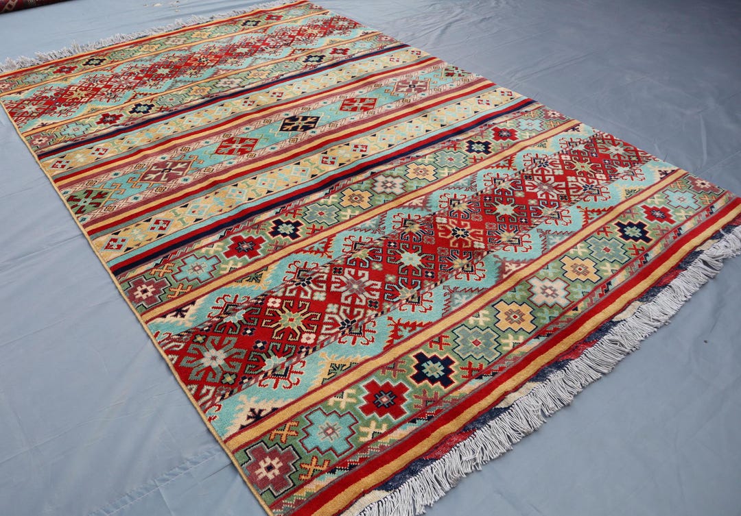 Geometric Afghan Turkmen Rug, Hand Knotted Wool, Gabba Design (7.1x4.10 ...