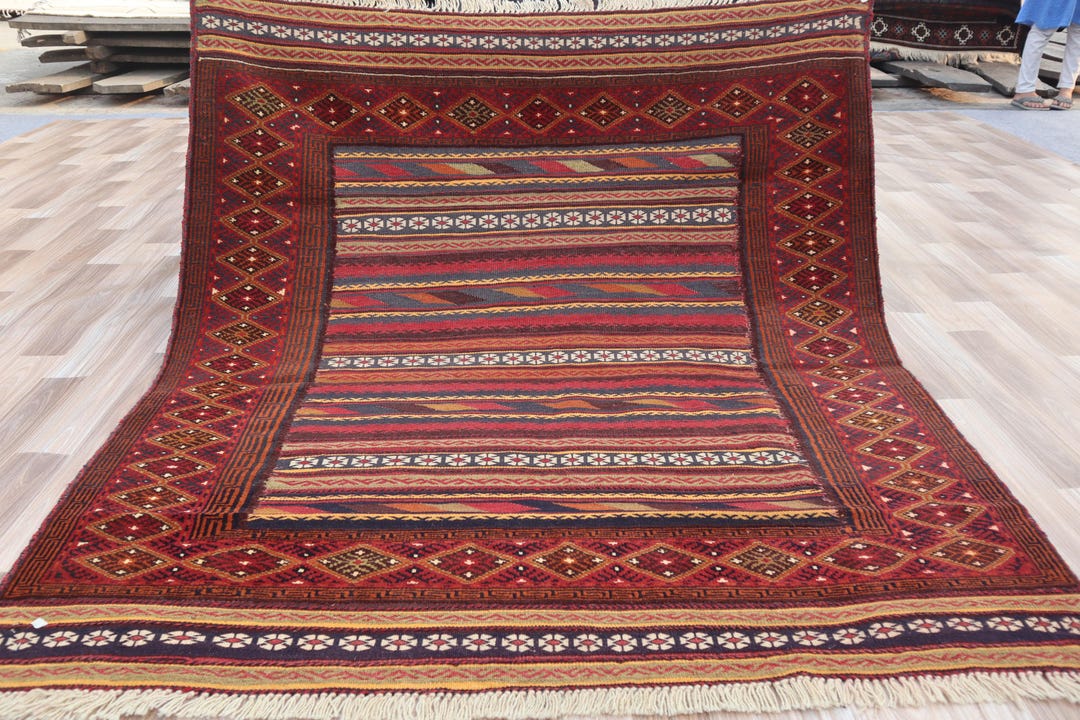 1920s Nomadic Tribal Kilim Rug 4.7x4.3ft Afghan Hand Knotted Sofrah ...