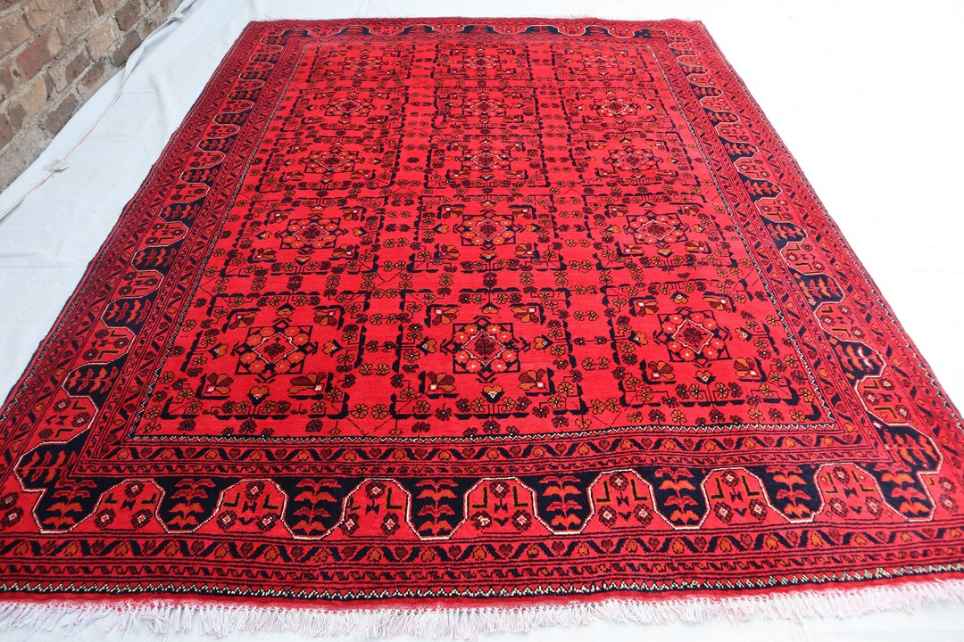 6x8 Ft Momadi Afghan Rug, High Pile Wool, Vintage Turkmen Rug - Etsy