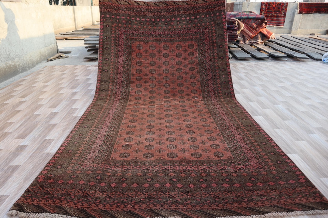 270x150 Cm Terracotta Vintage Rug 9x5 Afghan Bukhara Rug, Low Pile ...