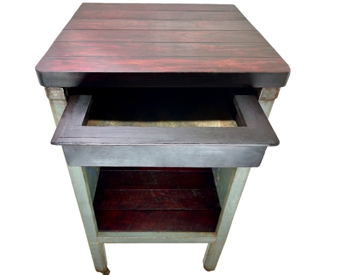 Rustic Industrial Nightstand Two Tiered Reclaimed Oak Surface Steel ...