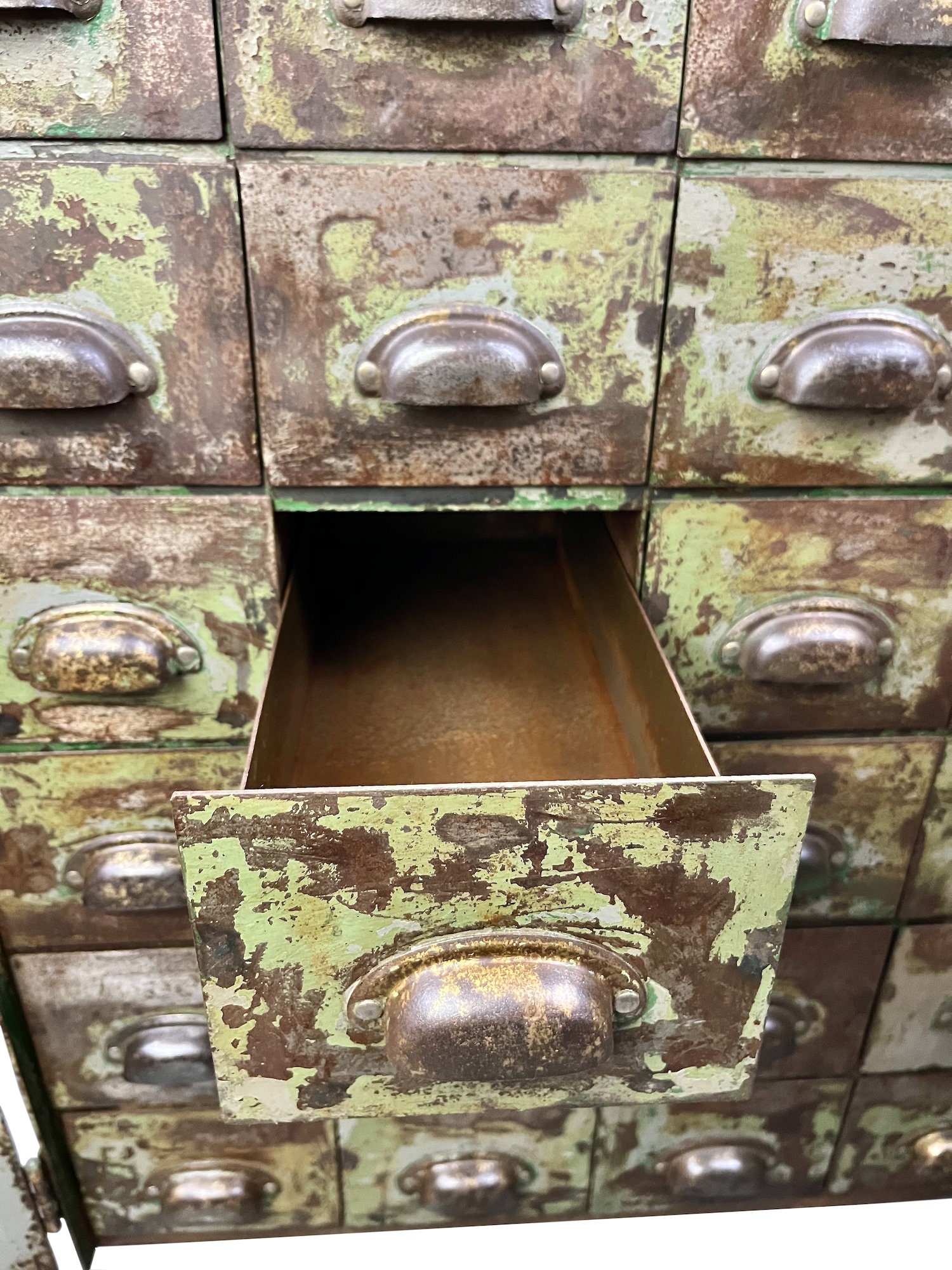 Steel Bank Apothecary 24 Drawer Vault Cabinet Brass Pulls Heavy Gauge ...
