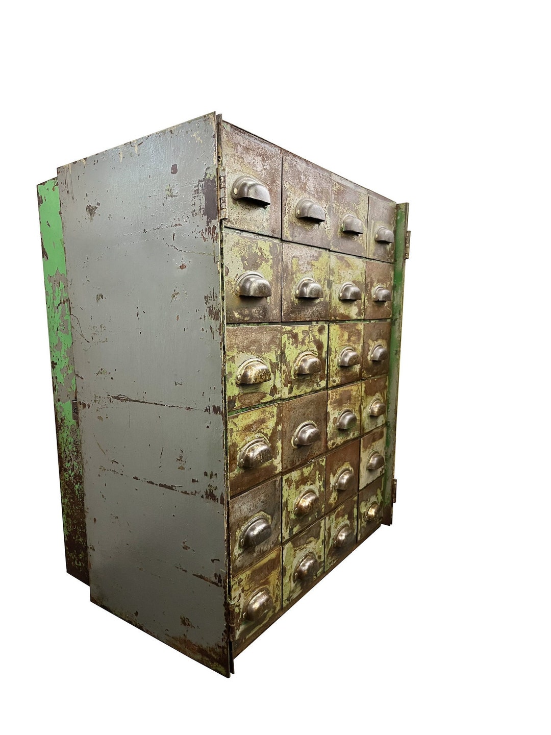 Steel Bank Apothecary 24 Drawer Vault Cabinet Brass Pulls Heavy Gauge ...