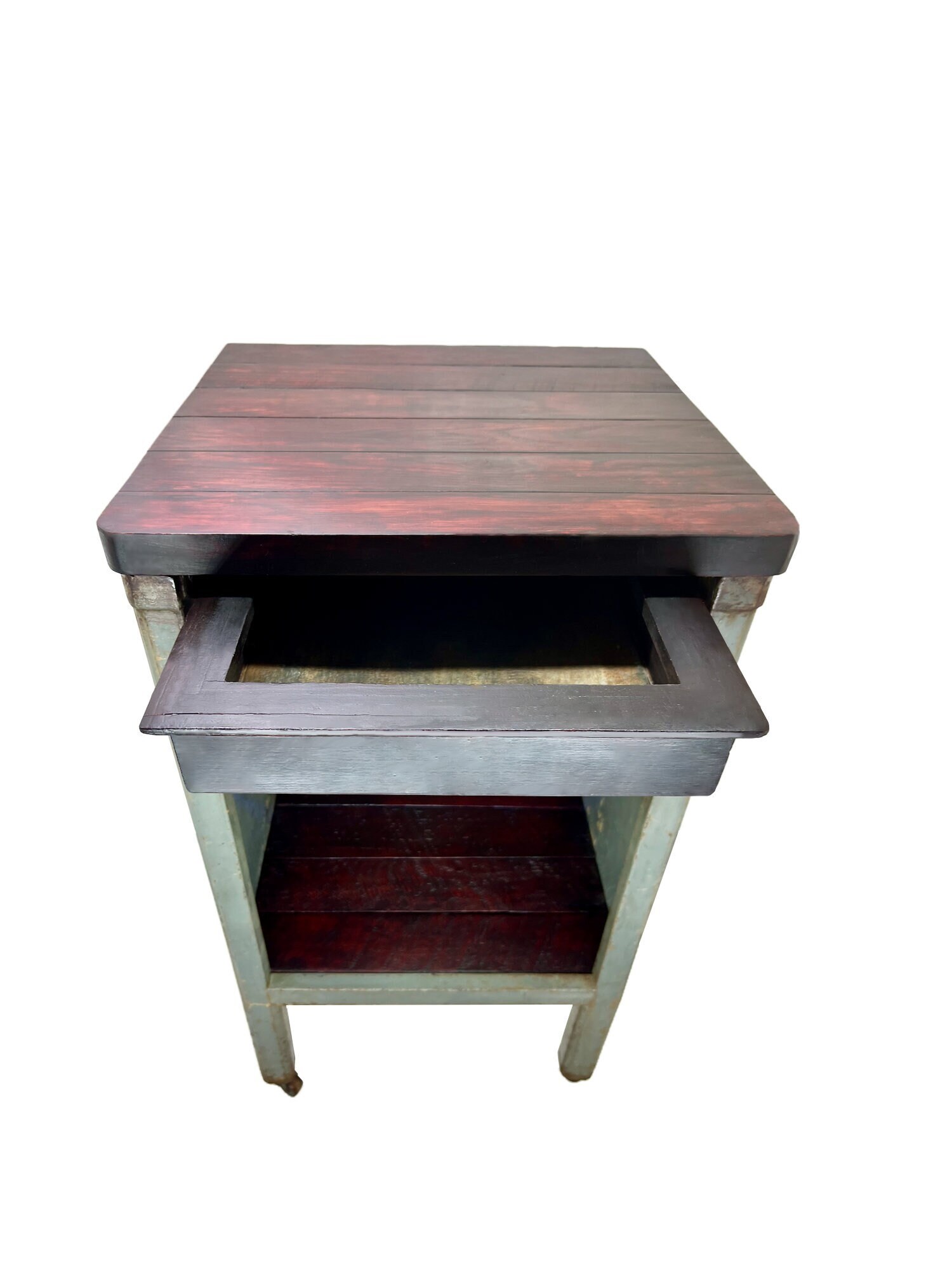 Rustic Industrial Nightstand Two Tiered Reclaimed Oak Surface Steel ...