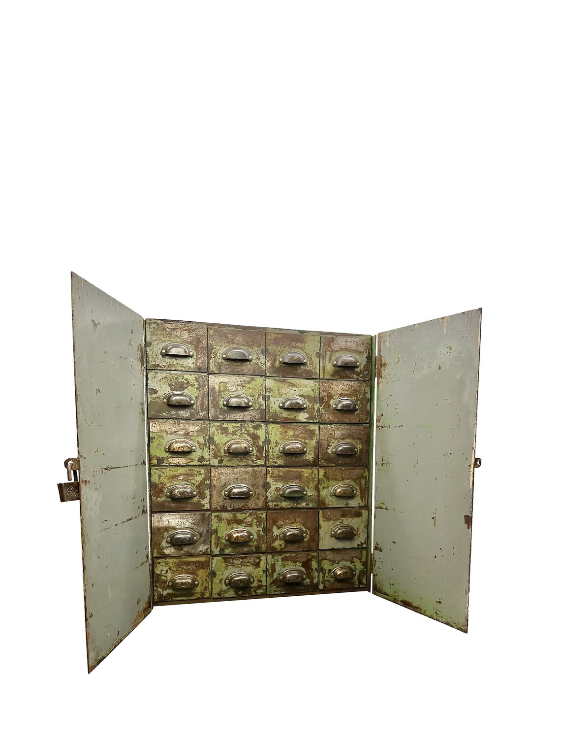 Steel Bank Apothecary 24 Drawer Vault Cabinet Brass Pulls Heavy Gauge ...