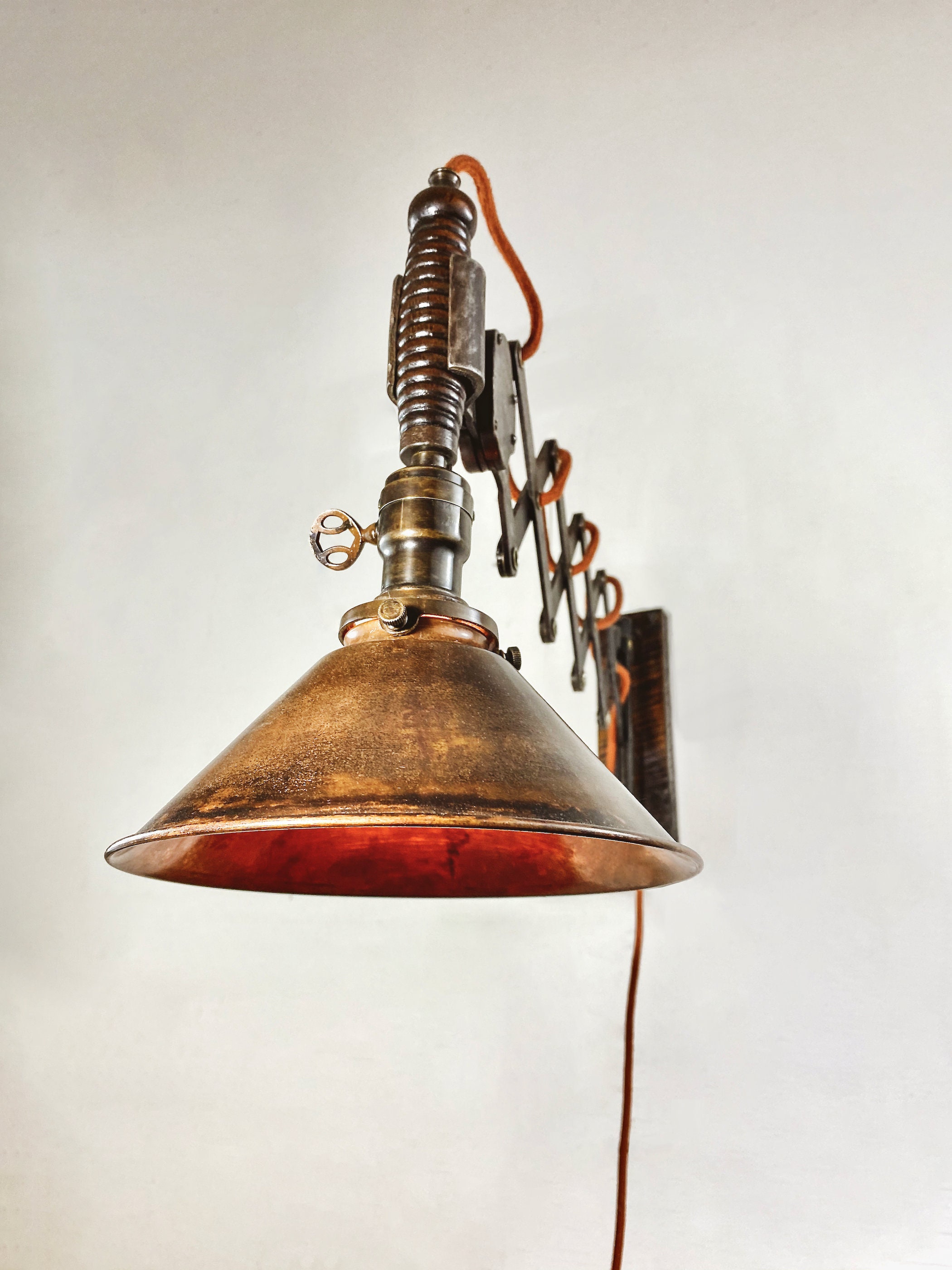 Copper Scissor Dimmer Handcrafted Extension Arm Wall Fixture Vintage ...