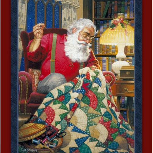 Santa Clause A Classic Christmas Fabric Panel Puppies and | Etsy