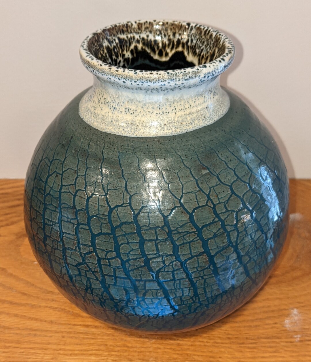 Rounded STONEWARE VASE by TC Pottery Studio - Blue Crackled Art Glazes ...