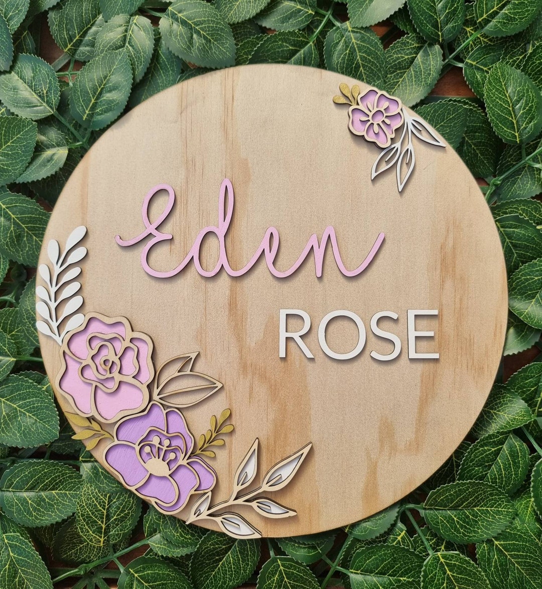 Floral Name Plaque, Personalised Flower Name Sign, Nursery Decor ...