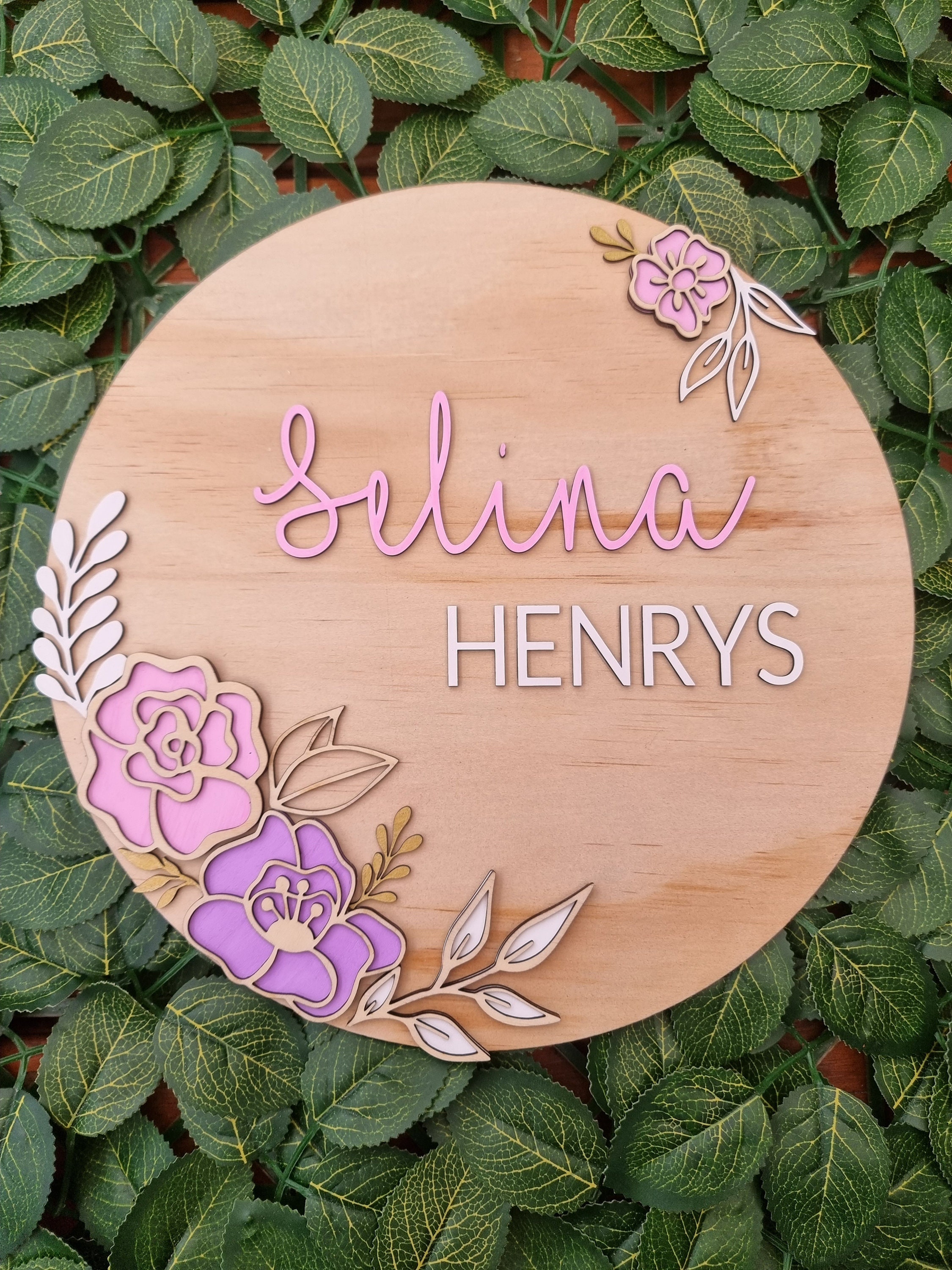Floral Name Plaque, Personalised Flower Name Sign, Nursery Decor ...