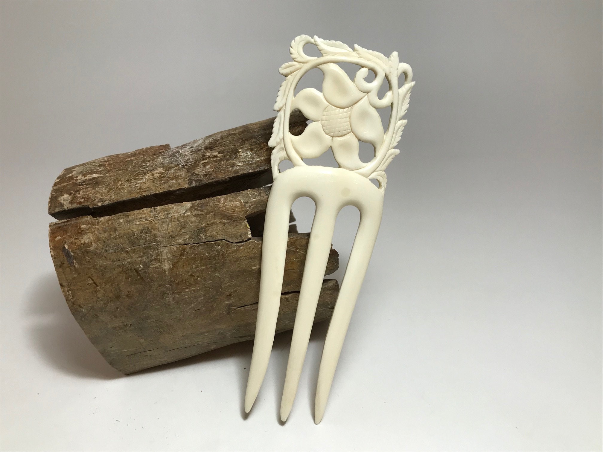 Hand Carved Bone Hair Comb Bone barrette Bun holder Three | Etsy