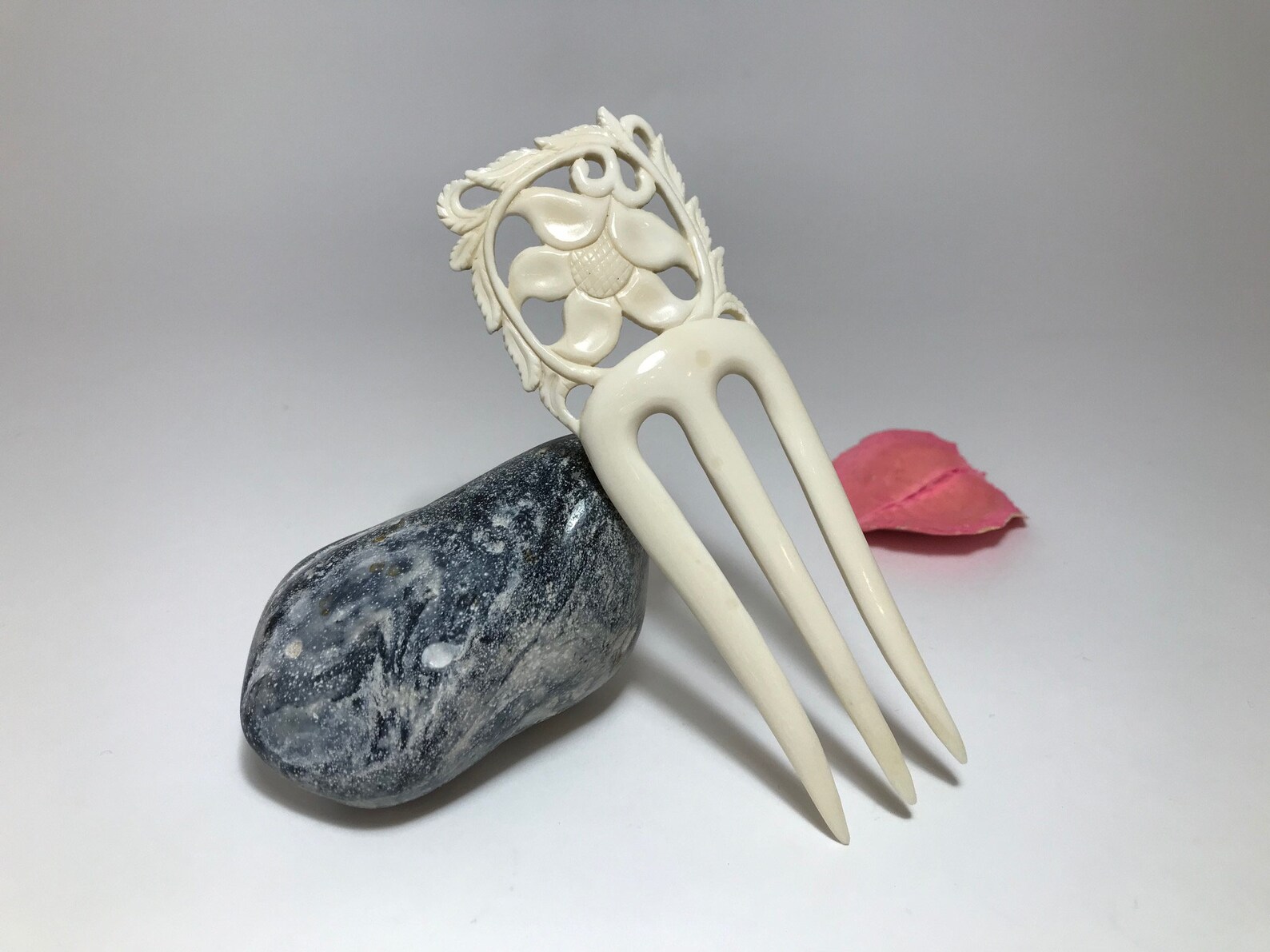 Hand Carved Bone Hair Comb Bone barrette Bun holder Three | Etsy